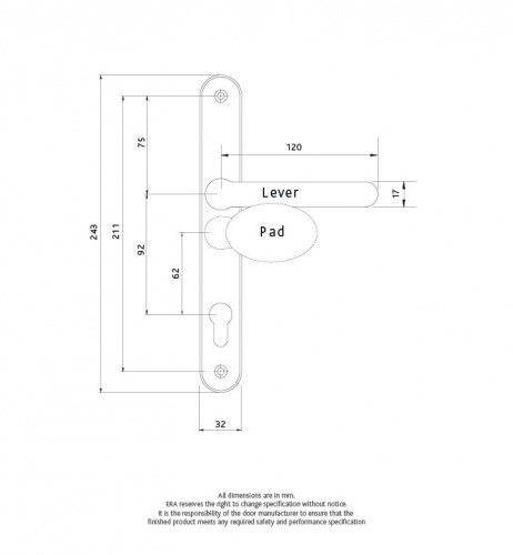 Fab & Fix Balmoral Lever Pad 92/62 mm PZ with Snib